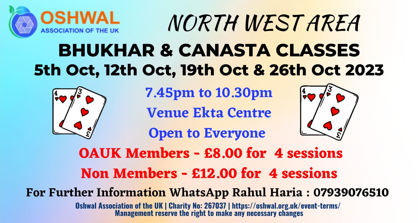 Bhukhar and Canasta Classes | Oshwal Association of the U.K.