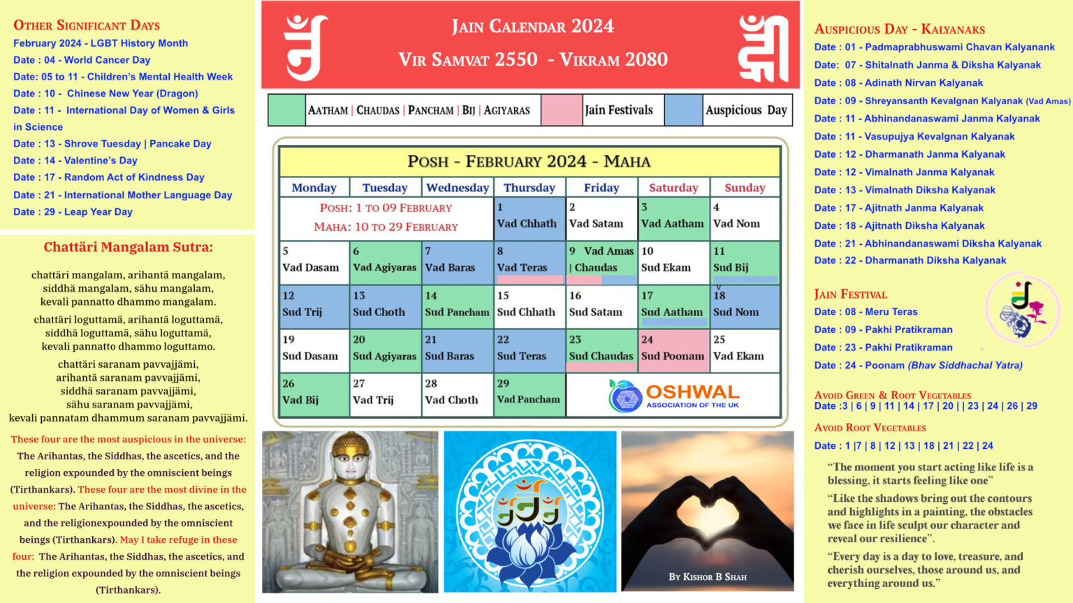 Monthly Jain Calendar | Oshwal Association of the U.K.
