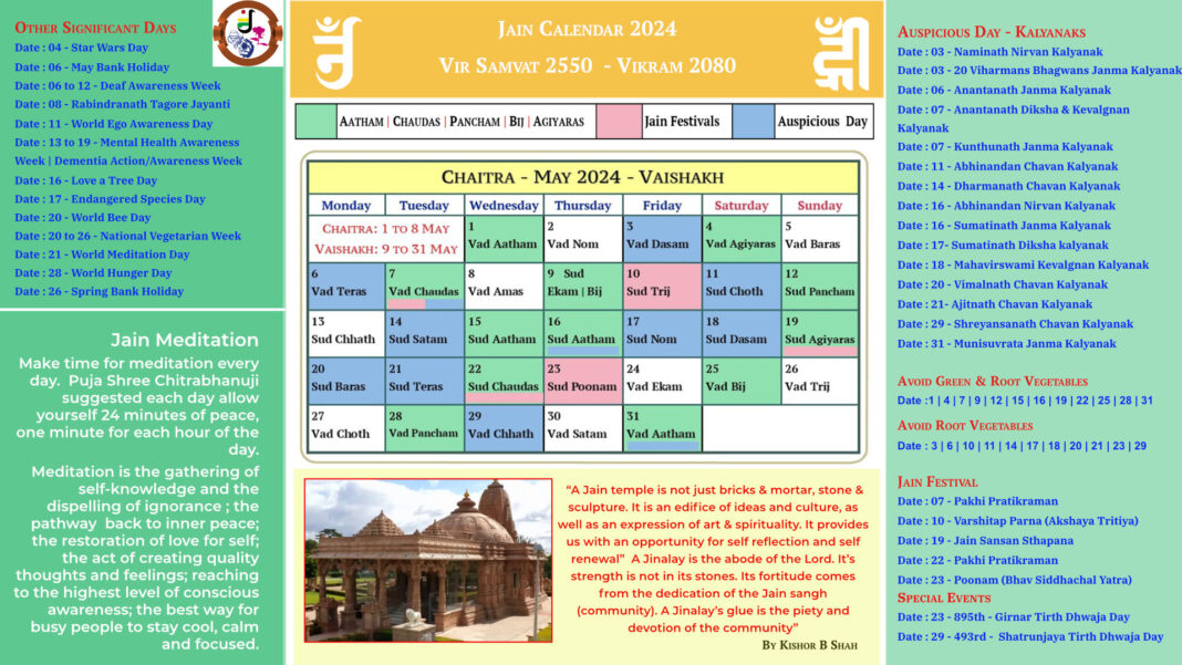 Monthly Jain Calendar | Oshwal Association of the U.K.