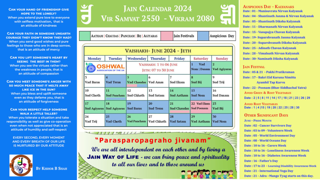 Monthly Jain Calendar | Oshwal Association of the U.K.